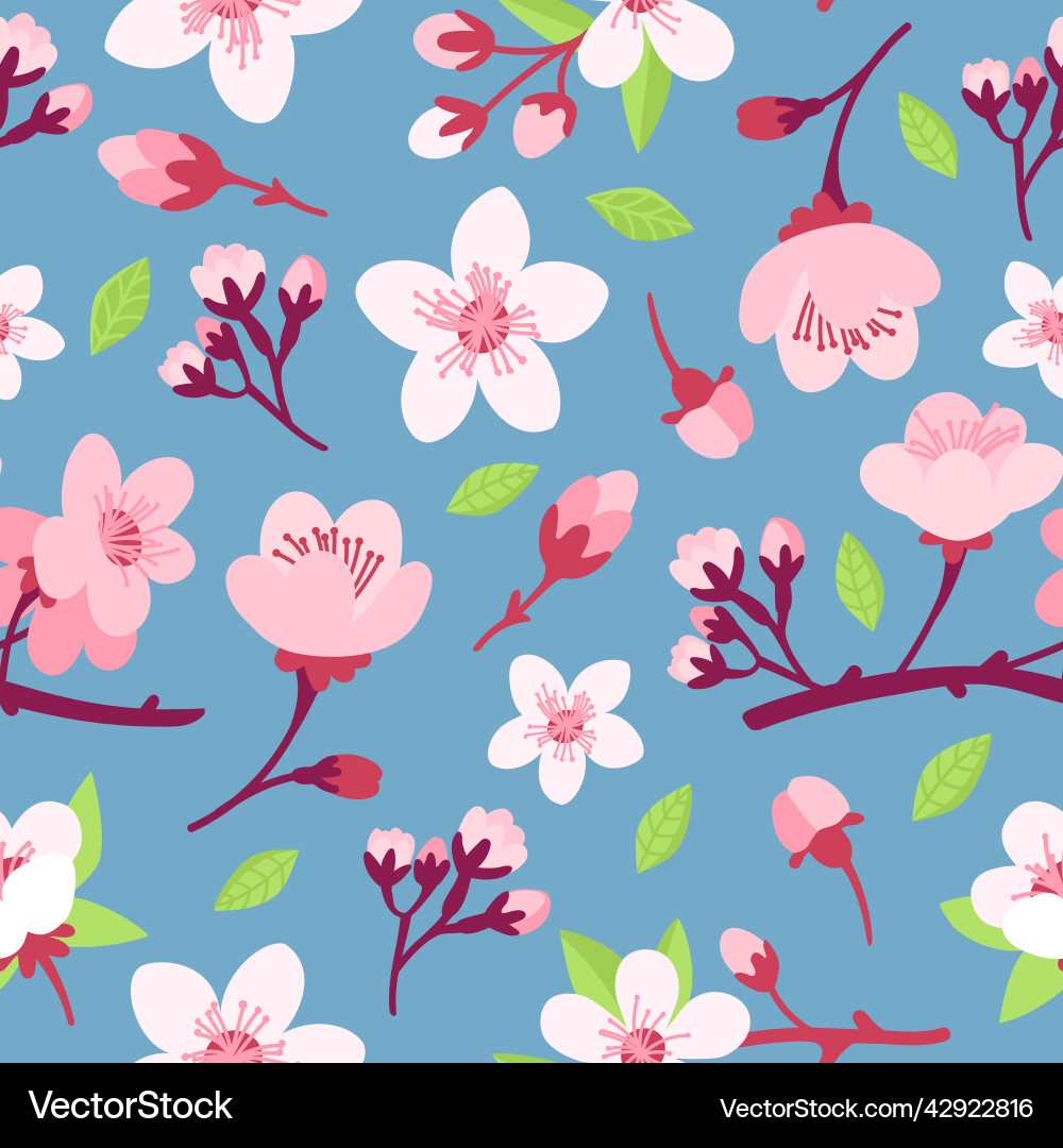 Sakura flowers seamless pattern cute cartoon Vector Image
