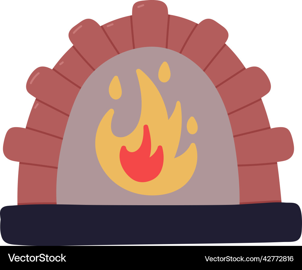 Wood-fired bricked oven with burning fire flame Vector Image