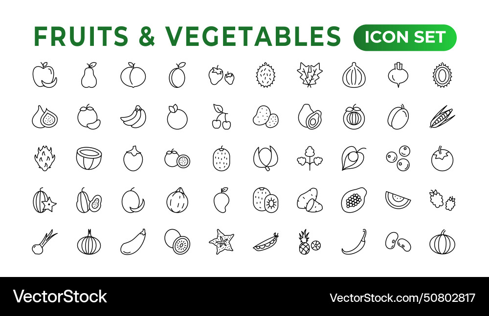 Fruits and vegetables line icons collection Vector Image