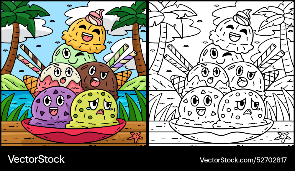 Ice cream tower coloring page colored Royalty Free Vector