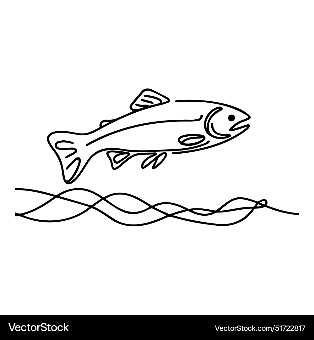 Salmon fish in continuous line art drawing style Vector Image