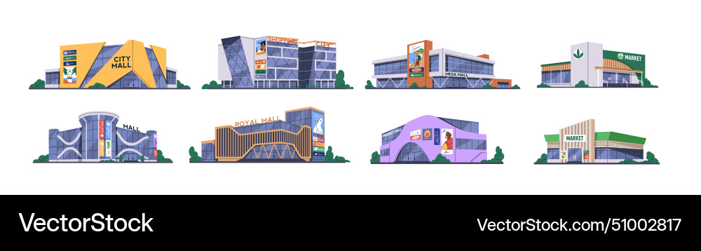 Shopping centers malls stores exterior set Vector Image