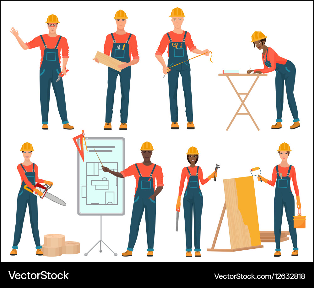 Architect and construction builders workers civil Vector Image