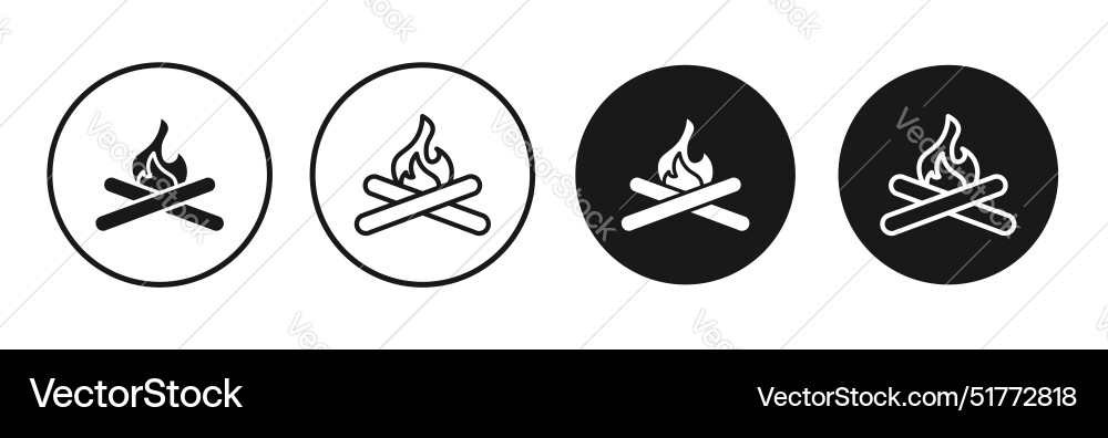Campfire icon set black filled and outlined style Vector Image