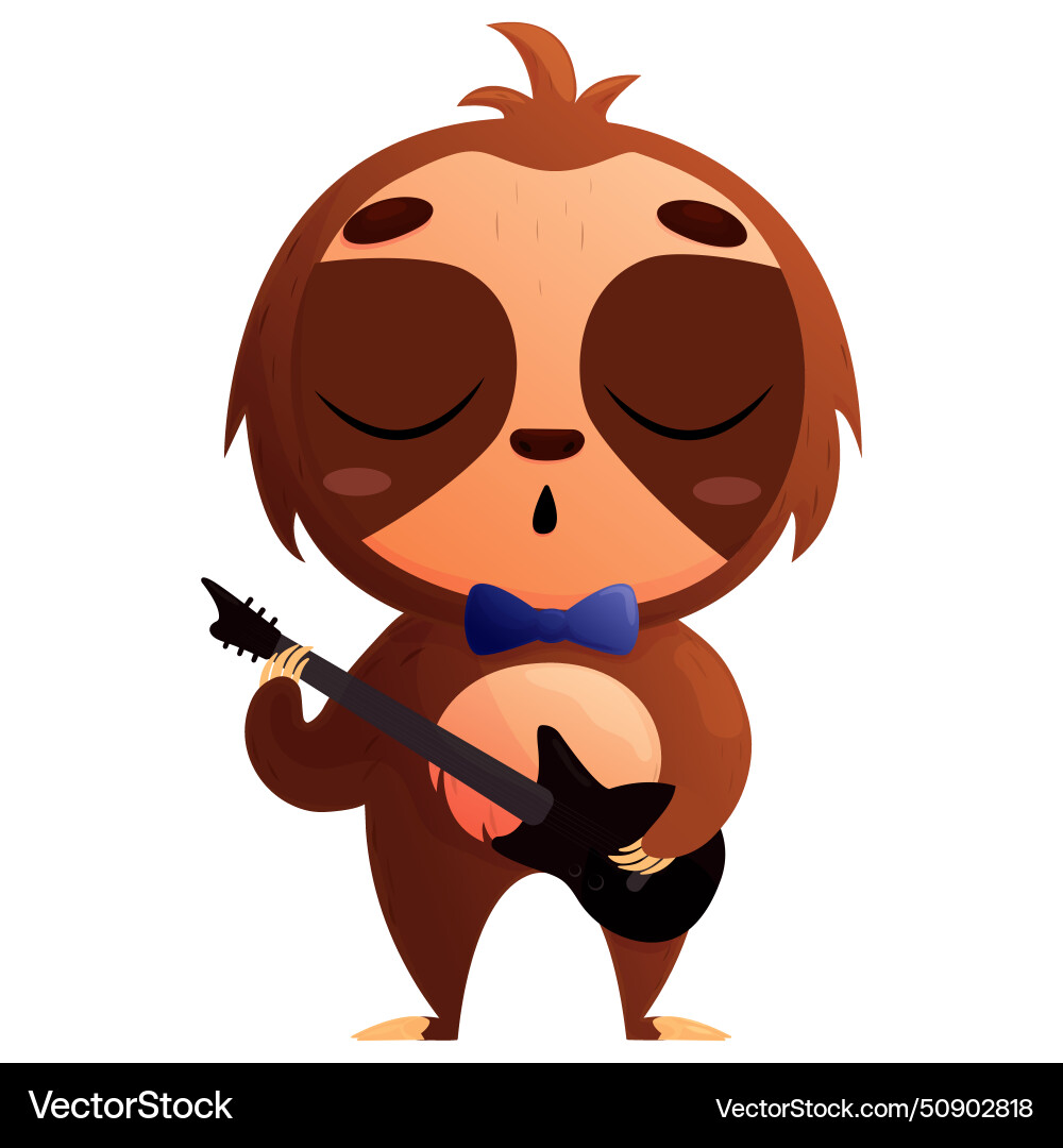 Cartoon sloth playing guitar and singing Vector Image