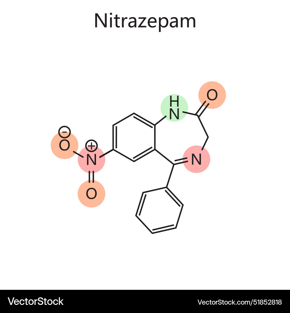 Chemical formula nitrazepam diagram Royalty Free Vector