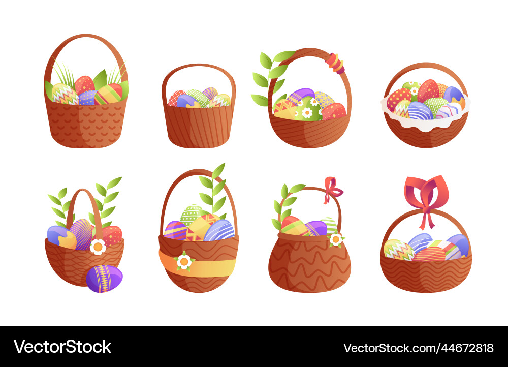 Easter eggs baskets cartoon childish tray Vector Image