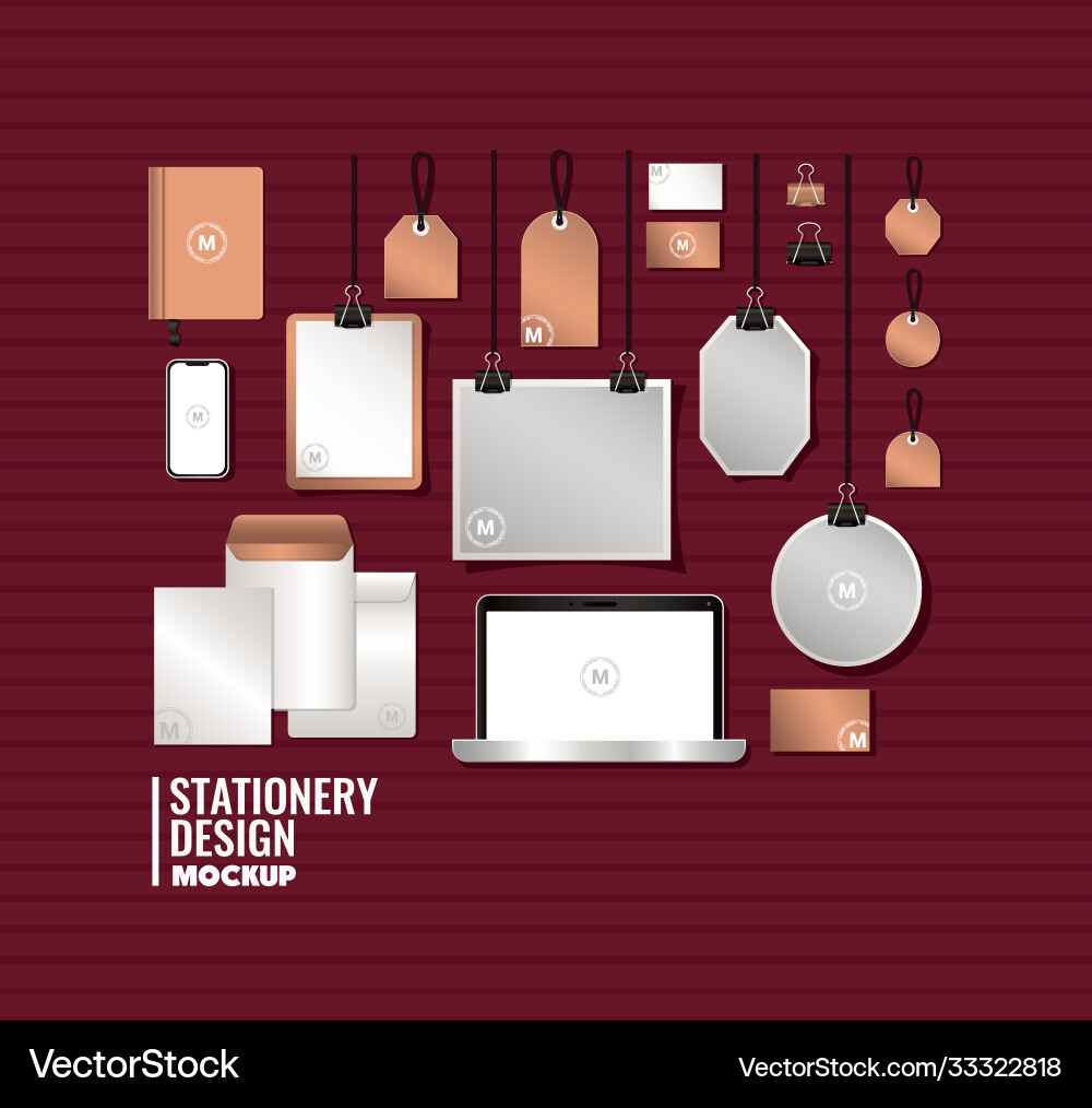Laptop and branding mockup set design Royalty Free Vector