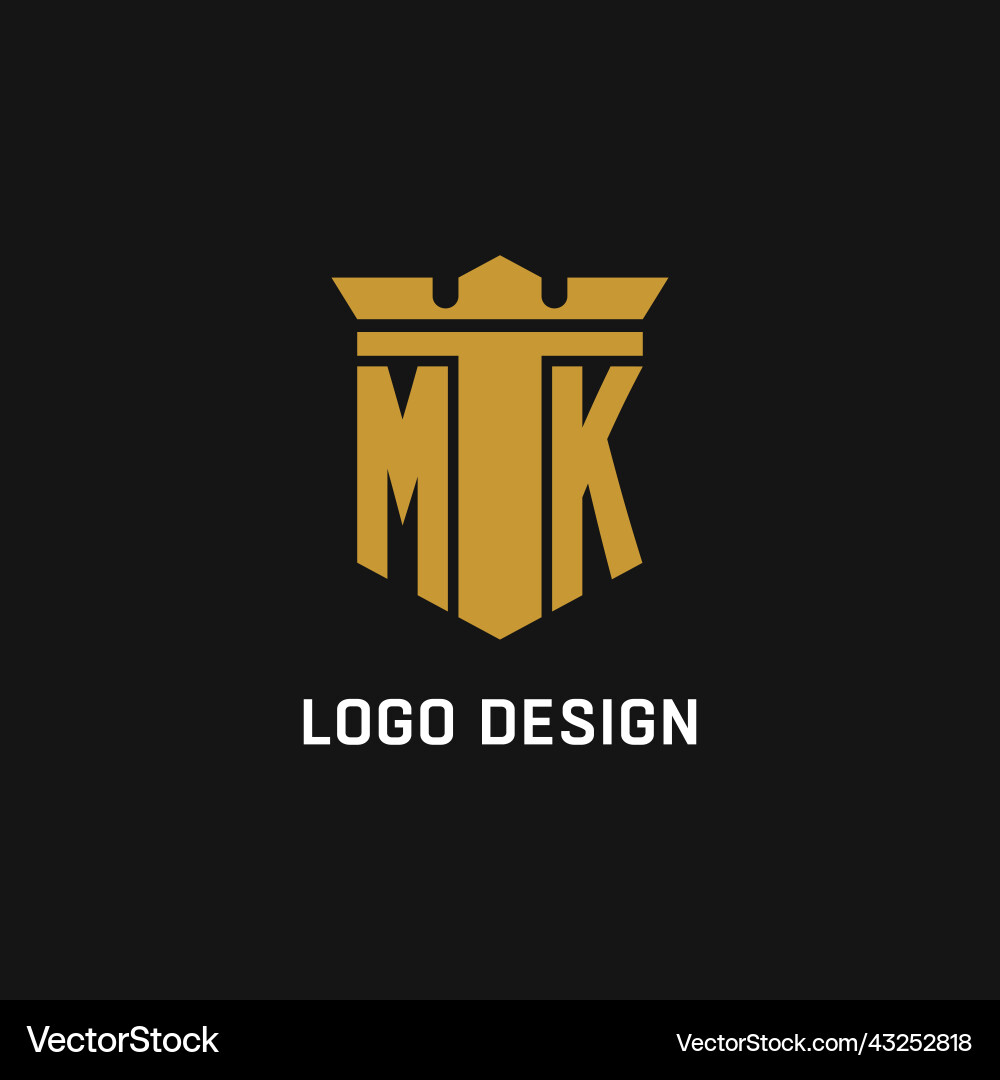 Mk initial logo with shield and crown style Vector Image