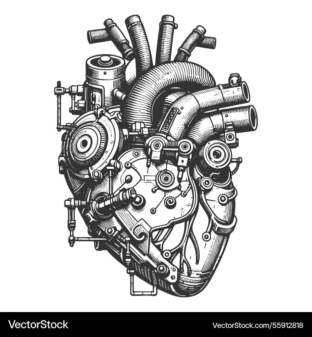 Steampunk mechanical heart engraving Royalty Free Vector