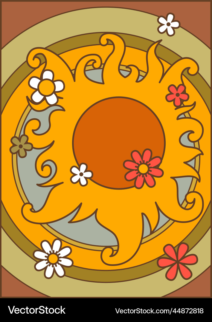 Sun with rays and blooming flowers spring season Vector Image
