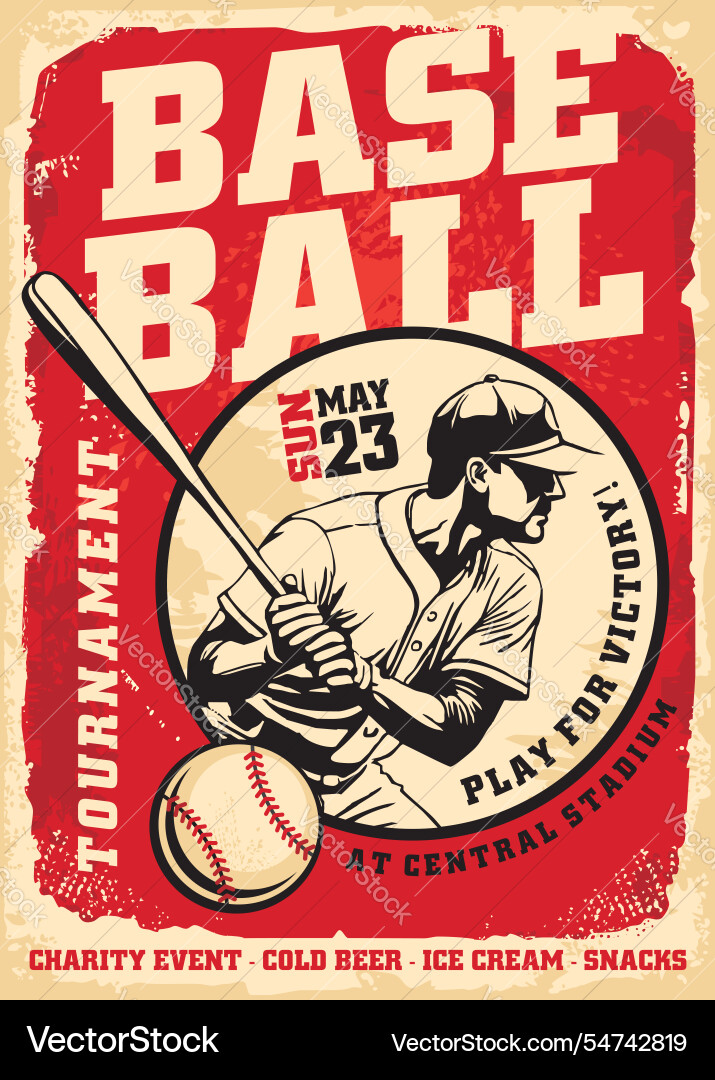 Baseball tournament retro flyer design Royalty Free Vector
