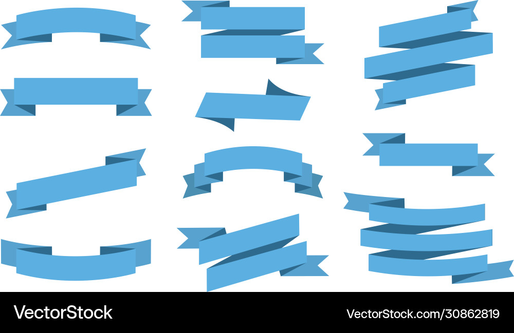 Blue flat ribbons set Royalty Free Vector Image