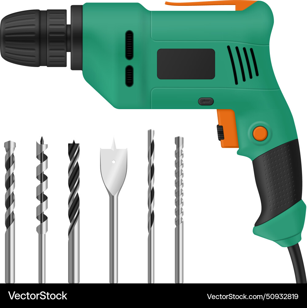 Hand drill with bits drilling machine fitted Vector Image