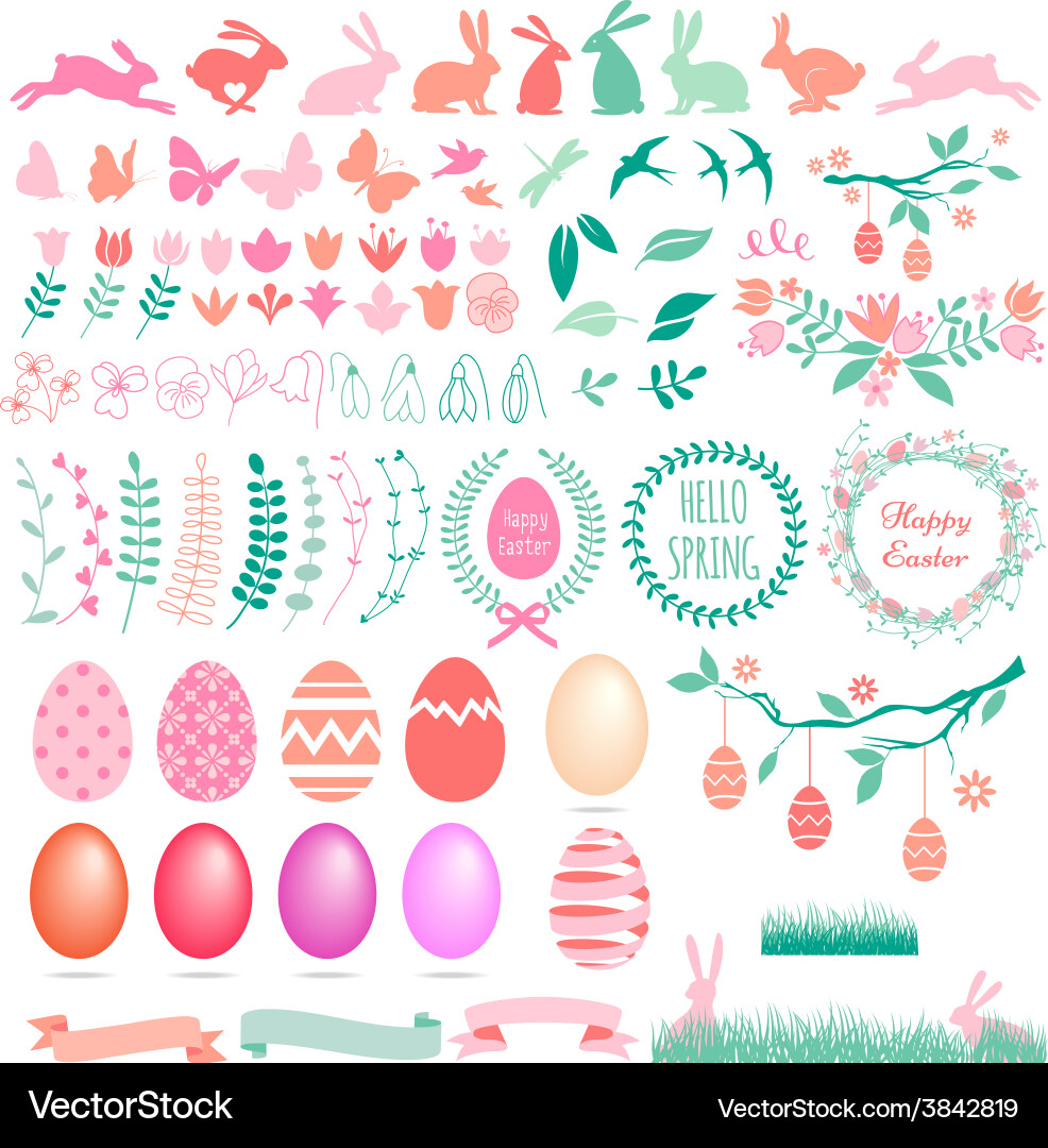 Happy easter set of design elements Royalty Free Vector
