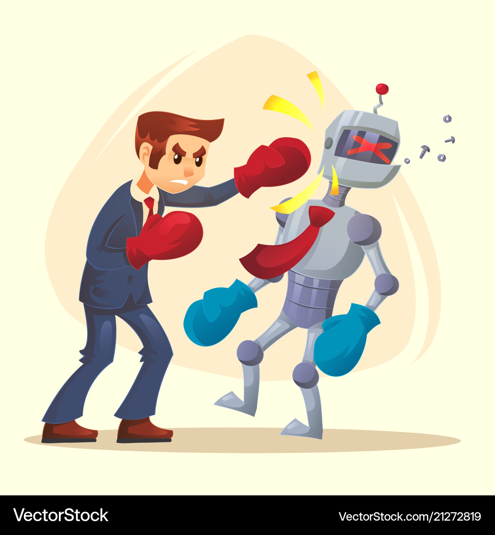 Human male man character win better robot Vector Image