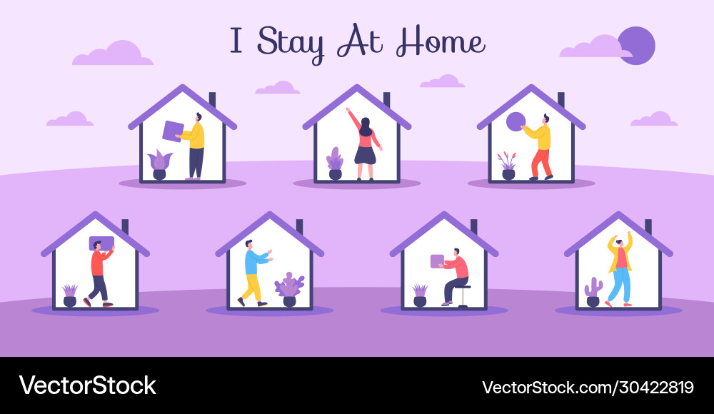 People at home do different activities Royalty Free Vector