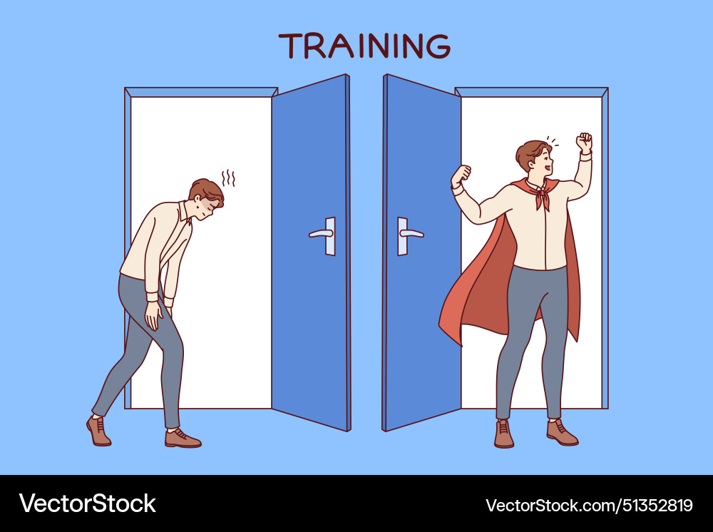 Weak man underwent business training and became Vector Image