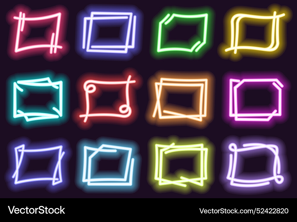 Abstract linear rectangle neon frames Royalty Free Vector