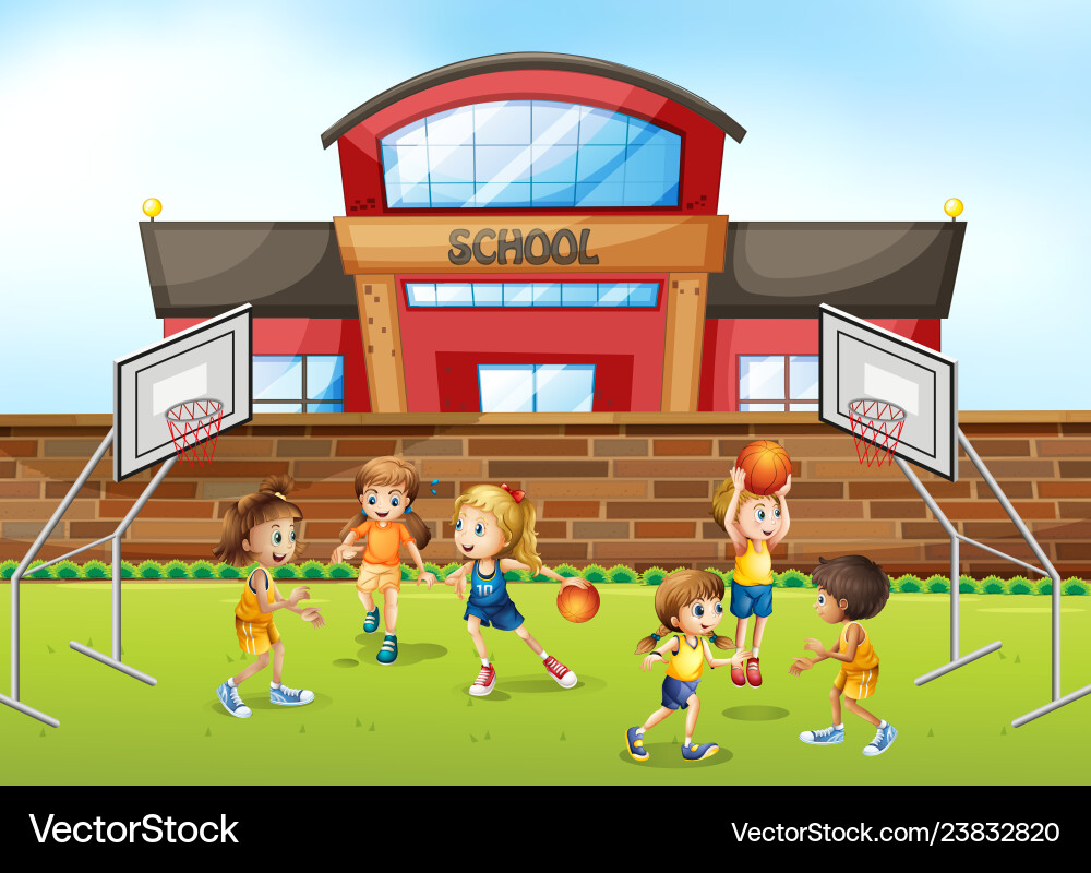 Basketball player at school field Royalty Free Vector Image