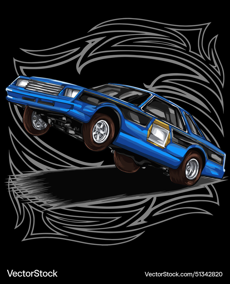 Blue drag racing car with grey strip Royalty Free Vector