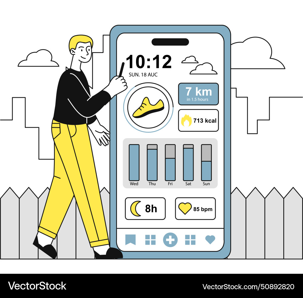 Man with fitness tracker doodle Royalty Free Vector Image