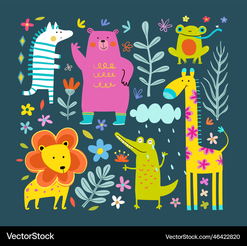 Scandinavian baby animals hand drawn doodle bundle