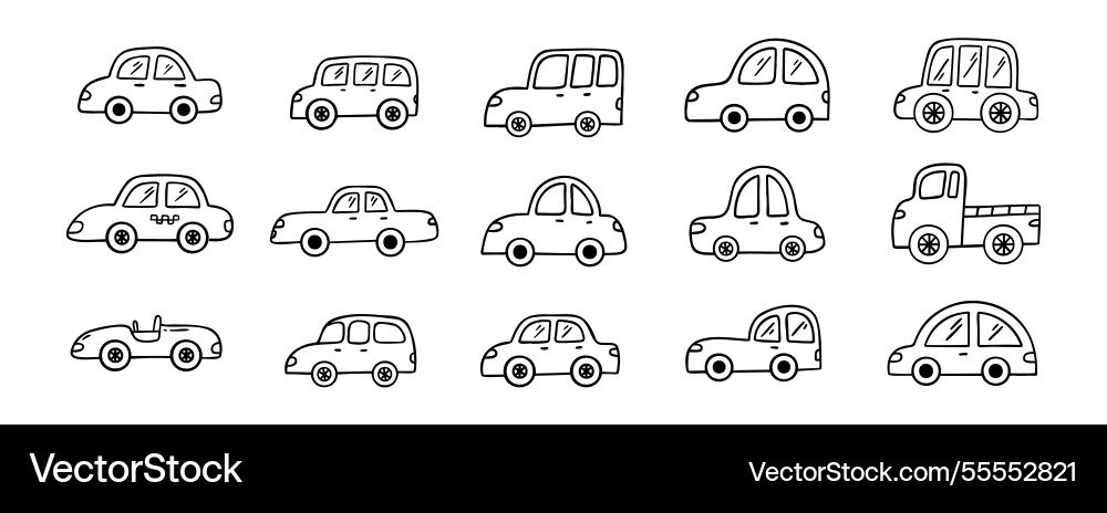Car doodle hand drawn line icon set car drawing Vector Image