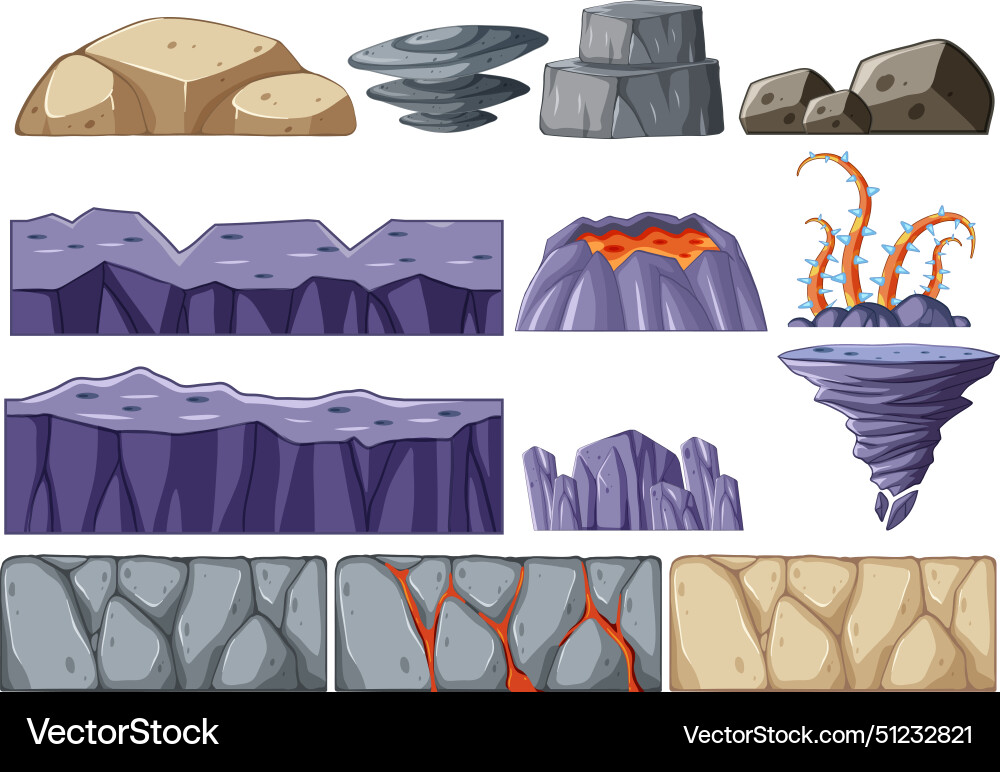 Collection of various geological formations and Vector Image