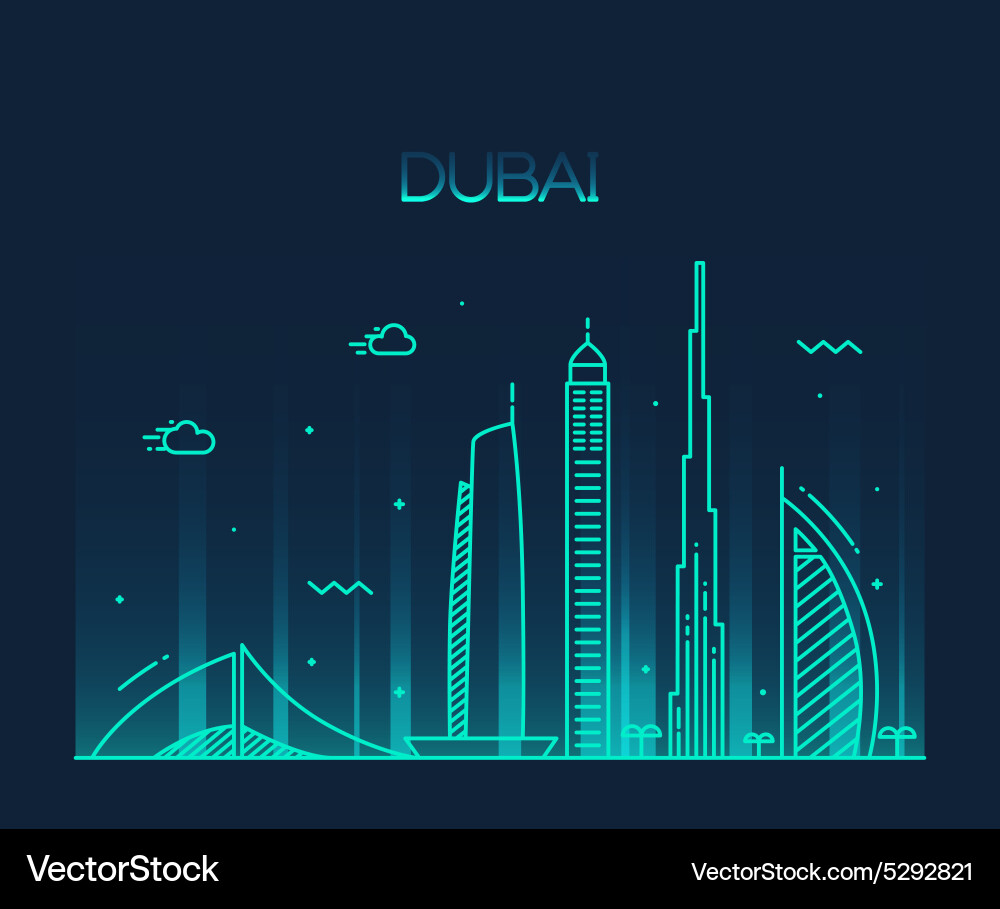 Dubai city skyline trendy line art Royalty Free Vector Image