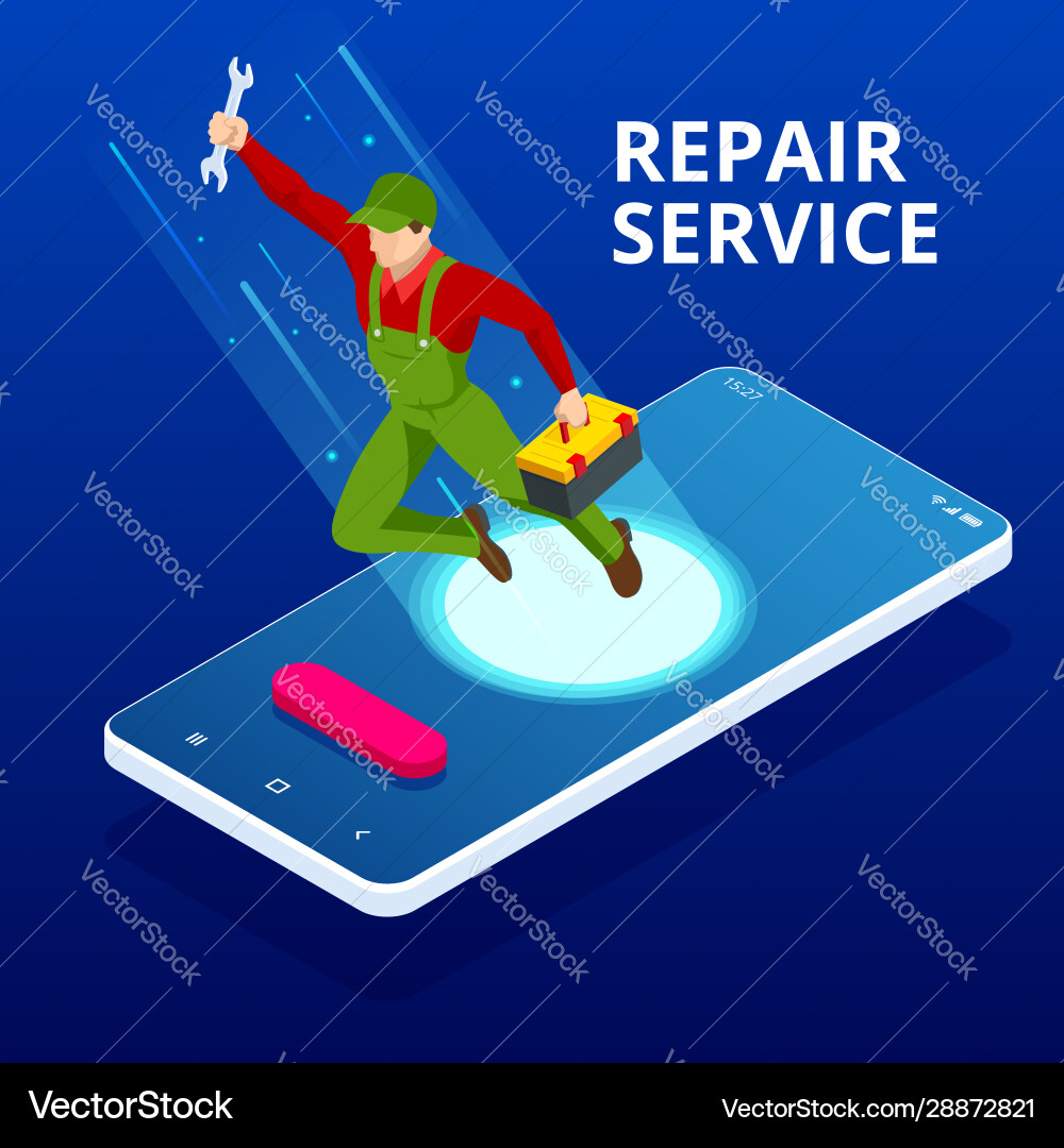 Isometric home repair and renewal service call Vector Image