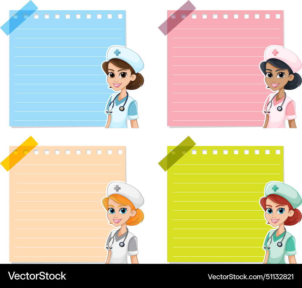 Nurses and multicolored notepads Royalty Free Vector Image