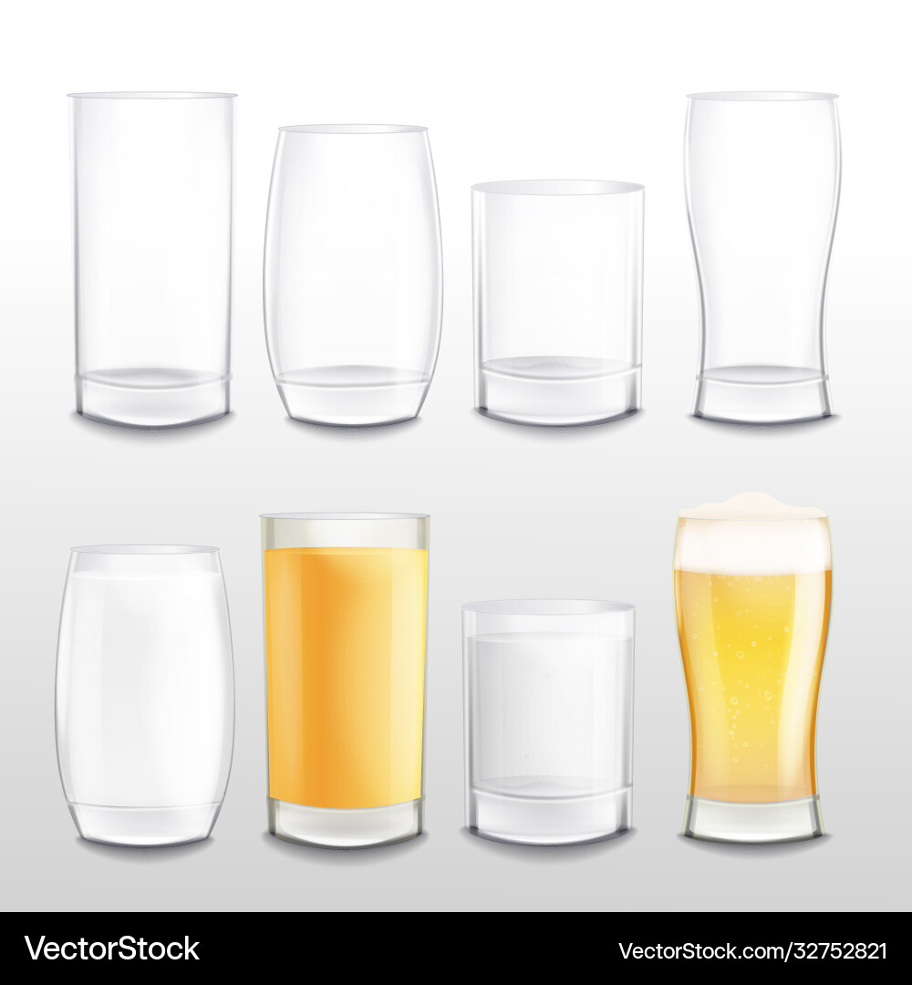 Realistic glass cup set empty and full beer Vector Image