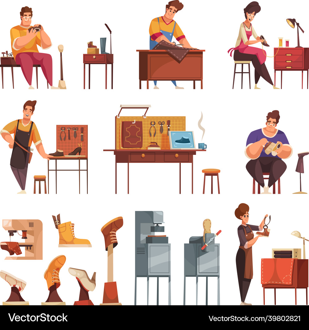 Shoemaker cartoon set Royalty Free Vector Image