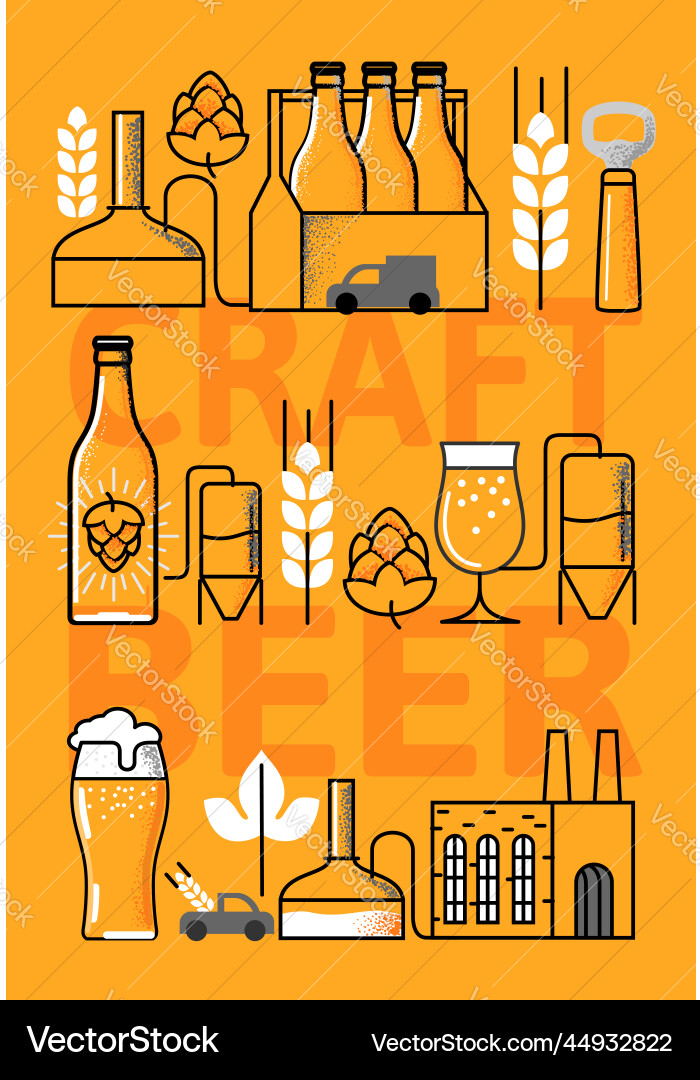 Beer industry icon poster bottles line Royalty Free Vector