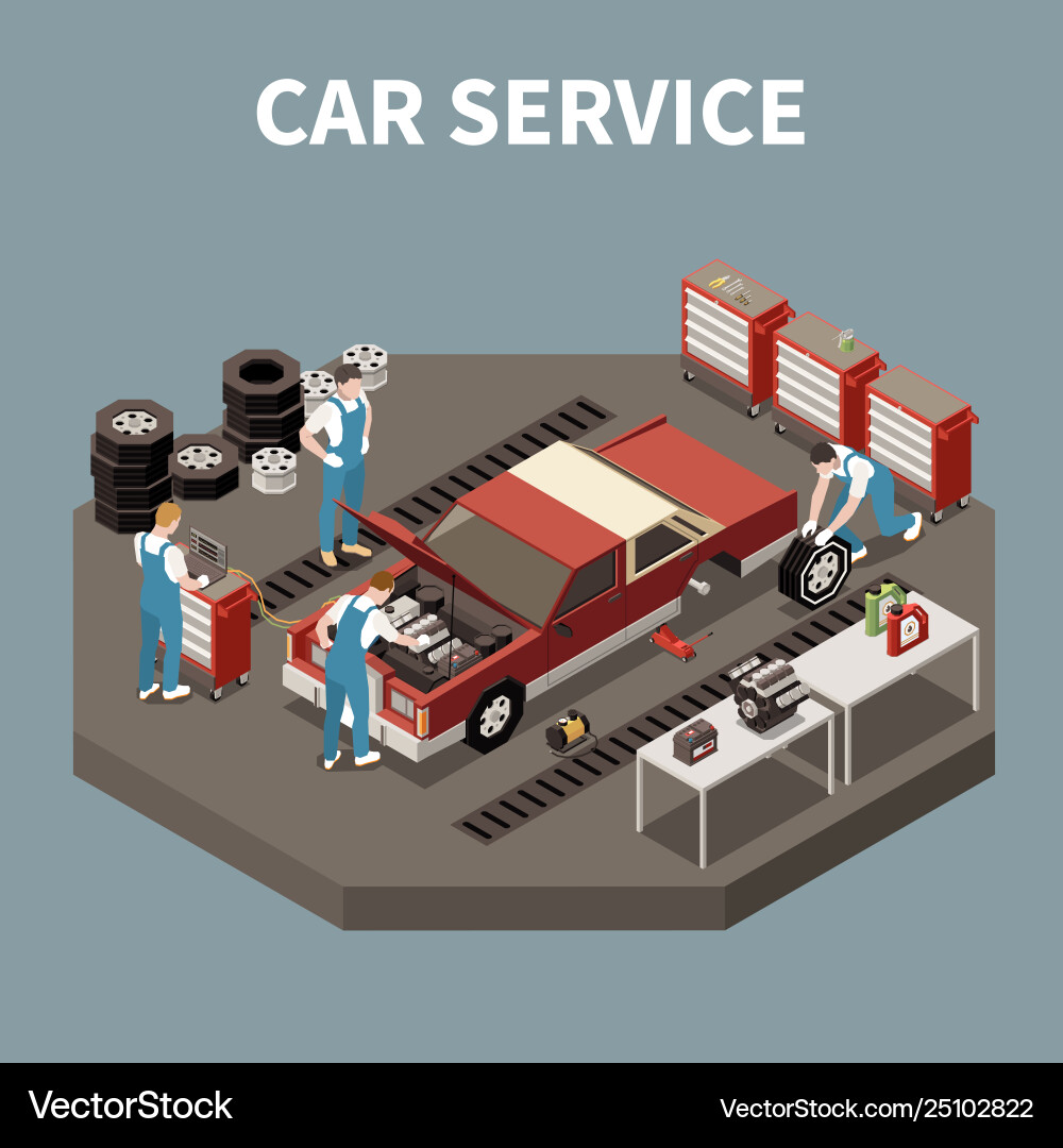 Car service isometric composition Royalty Free Vector Image