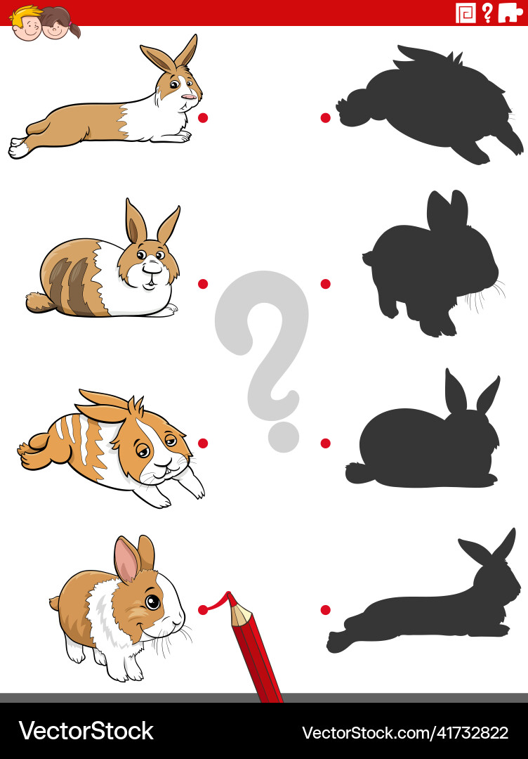 Educational shadow game with cartoon rabbits Vector Image