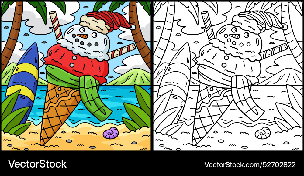 Ice cream snowman cone coloring page Royalty Free Vector
