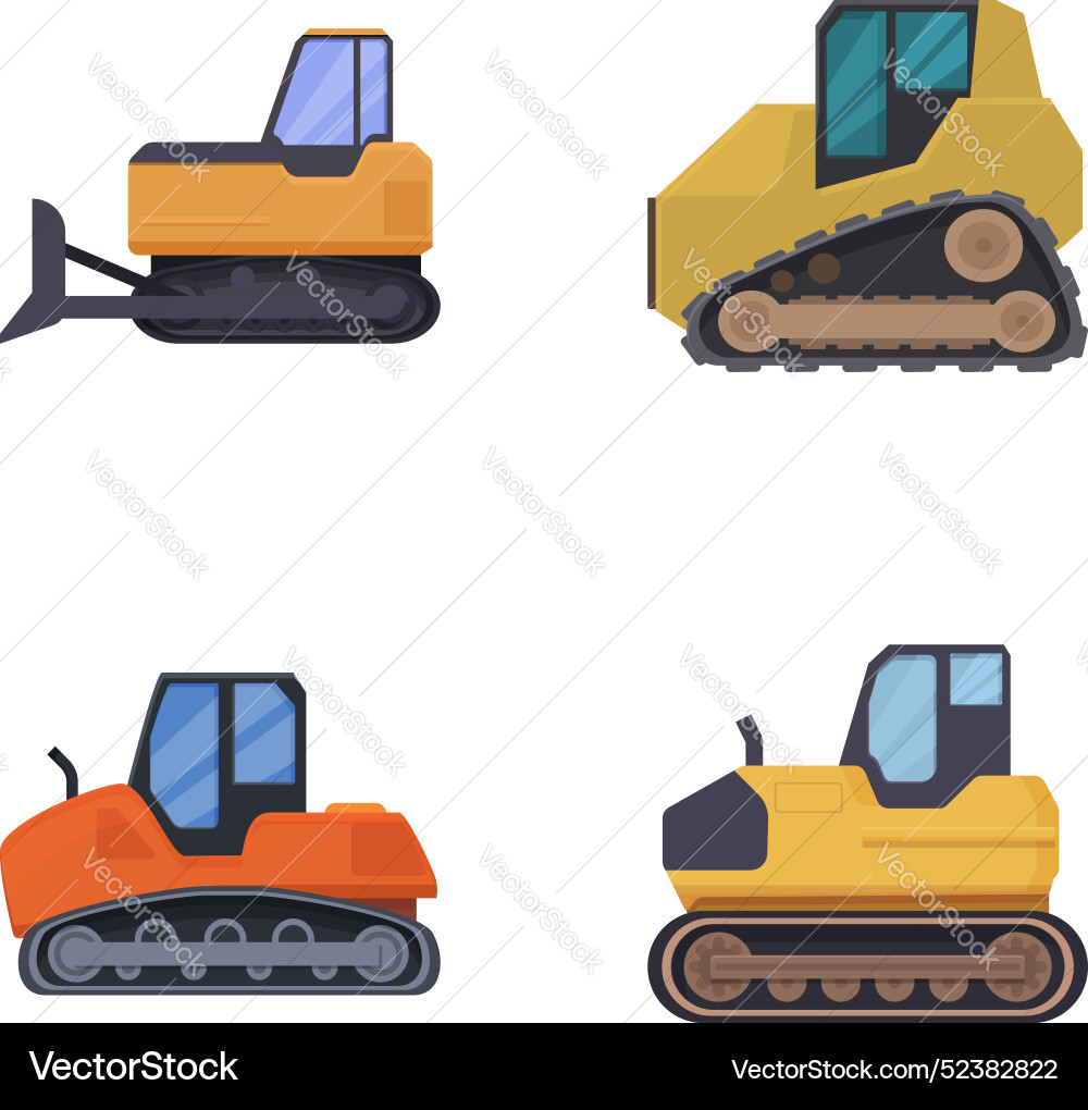 Set of cartoon bulldozer Royalty Free Vector Image