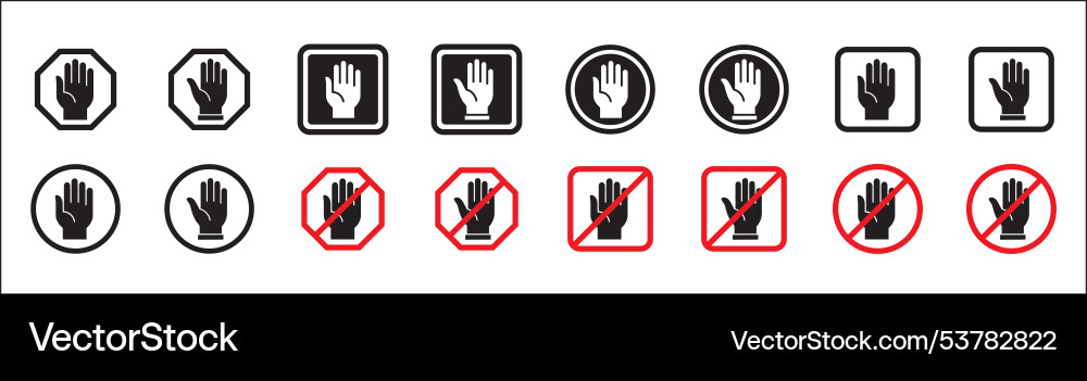 Stoppen Sie Handsymbol verbotene Zeichensammlung Vektorbild