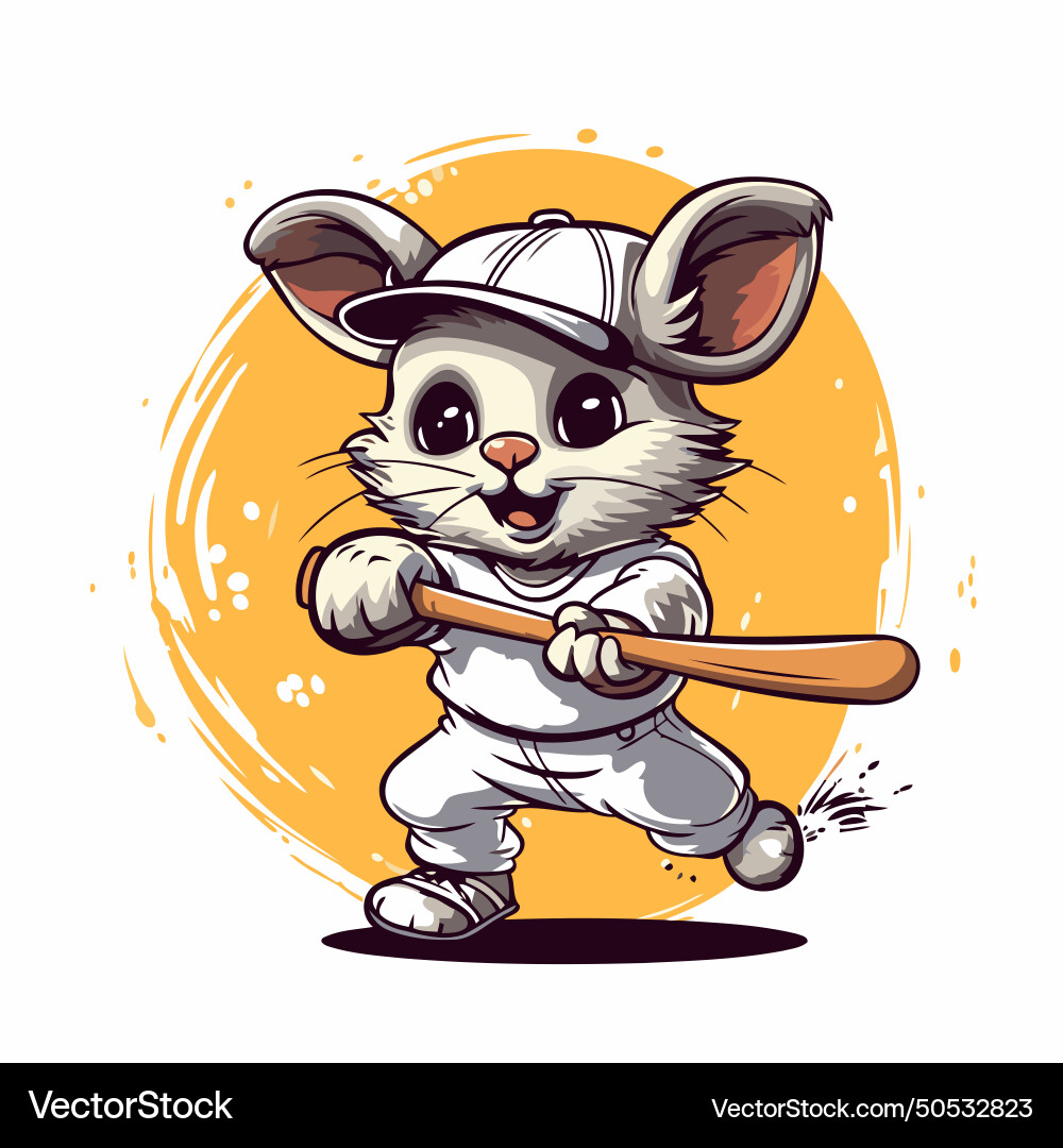 Cartoon mouse with baseball bat on white Vector Image