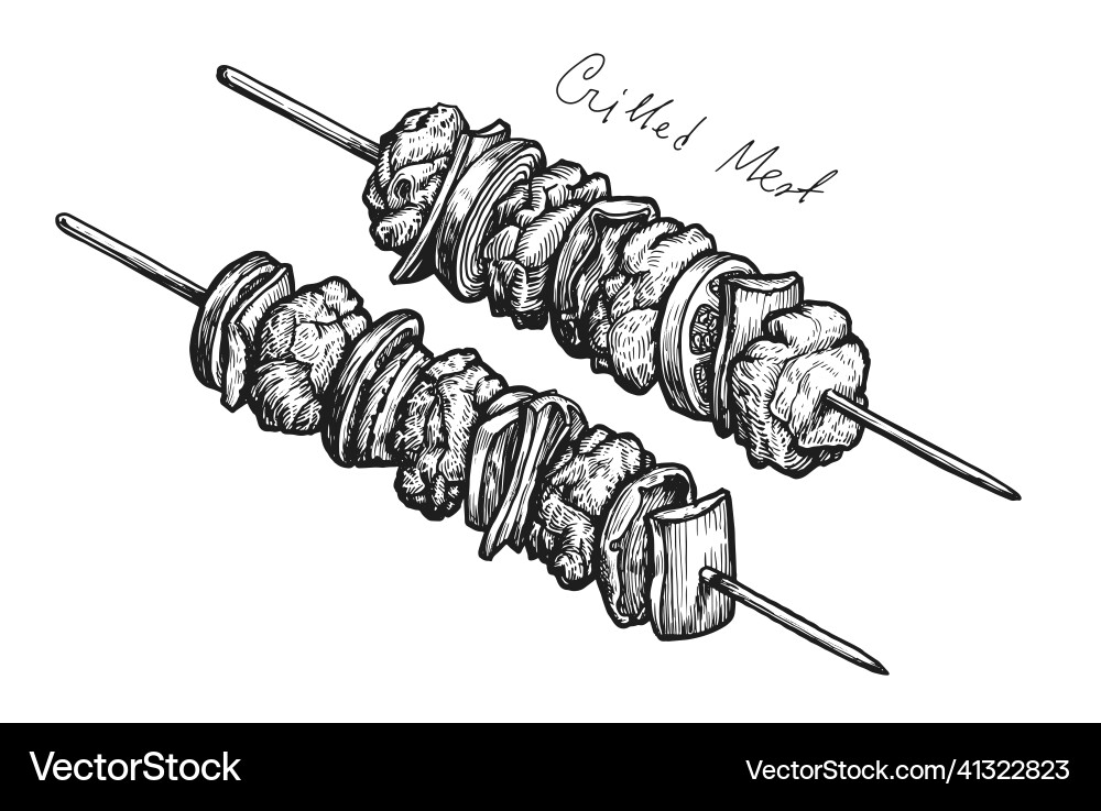 Grilled meat kebab on skewers stick Royalty Free Vector