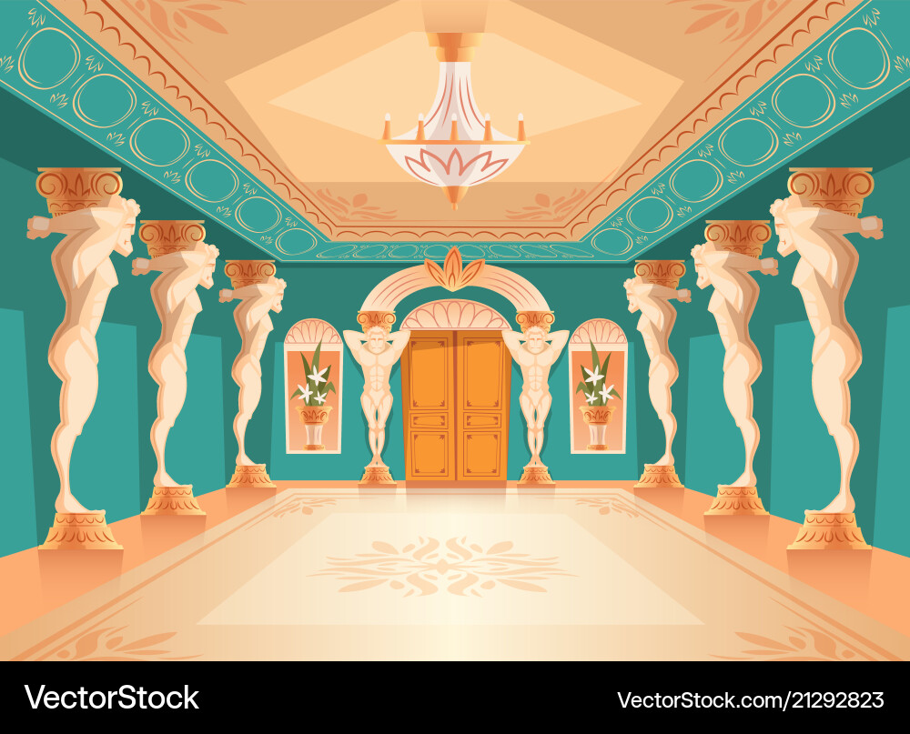 Hall with atlas columns ballroom interior Vector Image