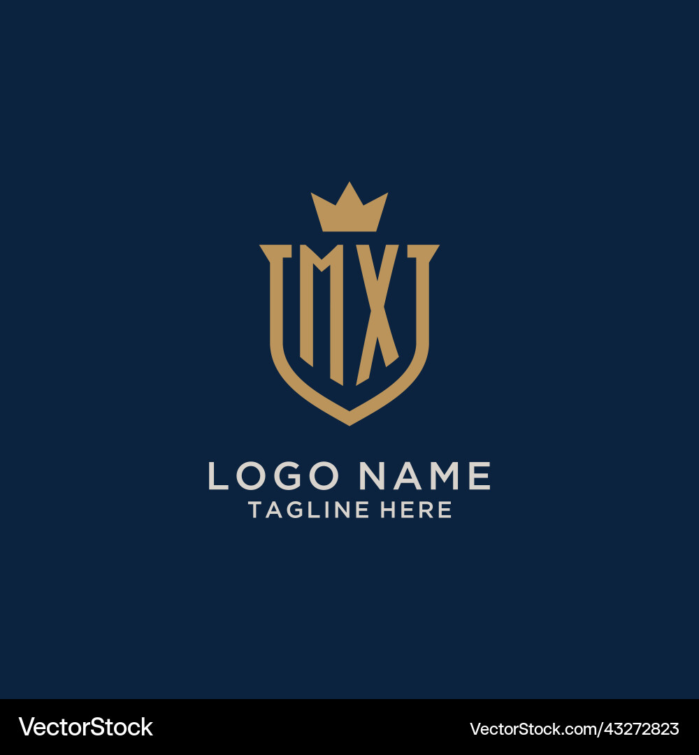 Mx initial shield crown logo Royalty Free Vector Image