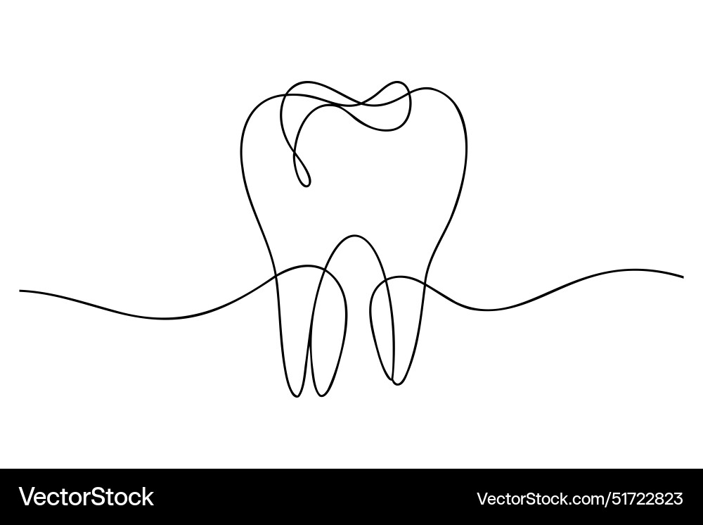 Tooth hand drawn continuous line art Royalty Free Vector