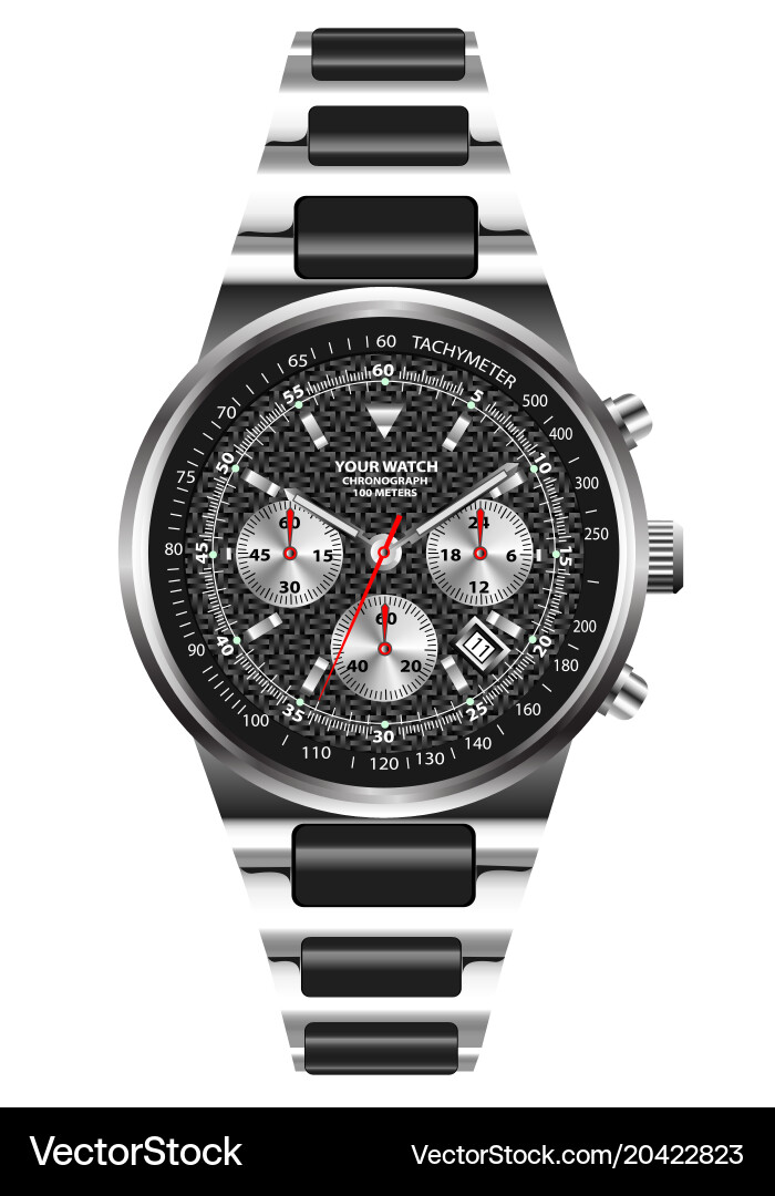 Watch clock chronograph stainless steel Royalty Free Vector
