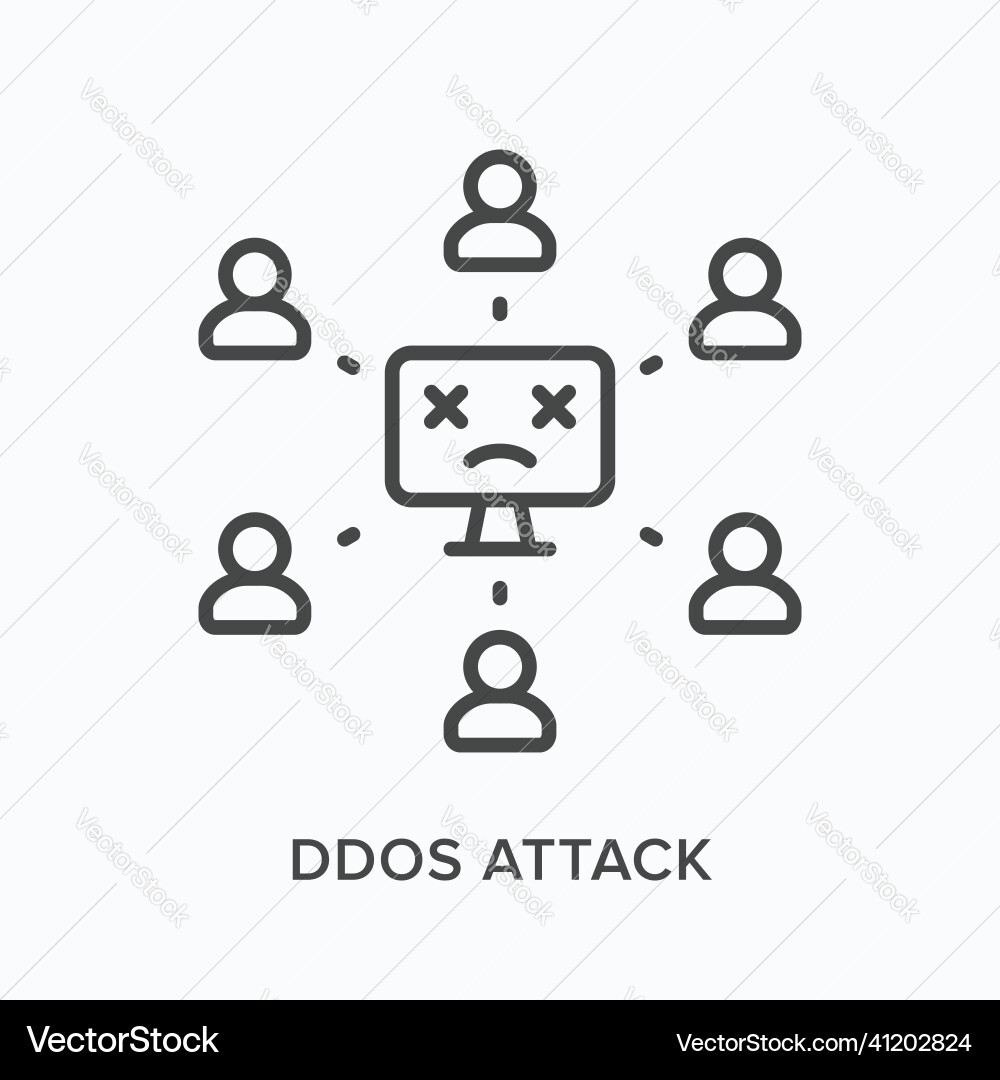 Ddos attack flat line icon outline Royalty Free Vector Image
