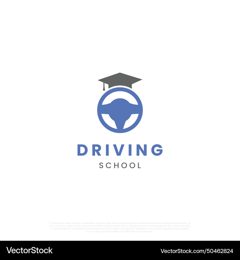 Driving lesson logo school steering Royalty Free Vector