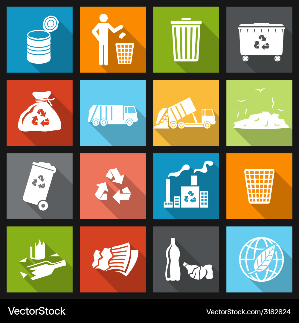 Garbage icons flat Royalty Free Vector Image - VectorStock