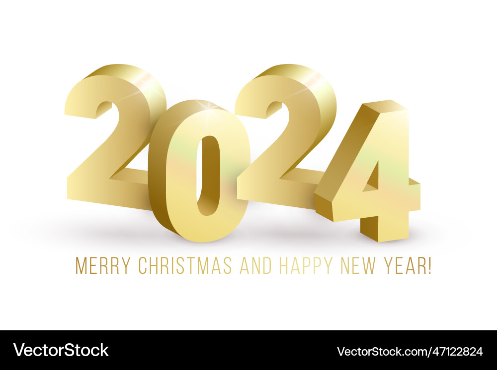 Gold Numbers 2024 with Shadows Royalty Free Vector Image